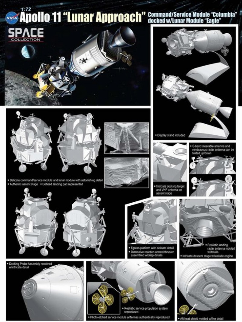 Apollo 11 CSM Columbia i moduł księżycowy Orzeł model skala 1-72 ...