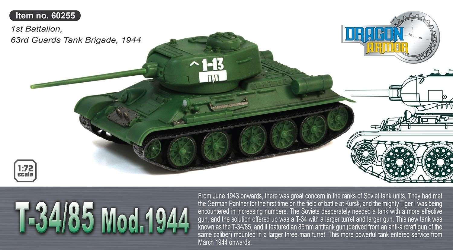 Czołg T-34/85 - model gotowy nr 60255 w skali 1-72 - Modeledo.pl